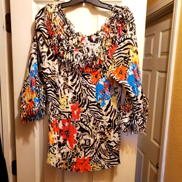 Agora | Tops | 3 For Vintage Agora Confetti Fringe Blouse | Poshmark